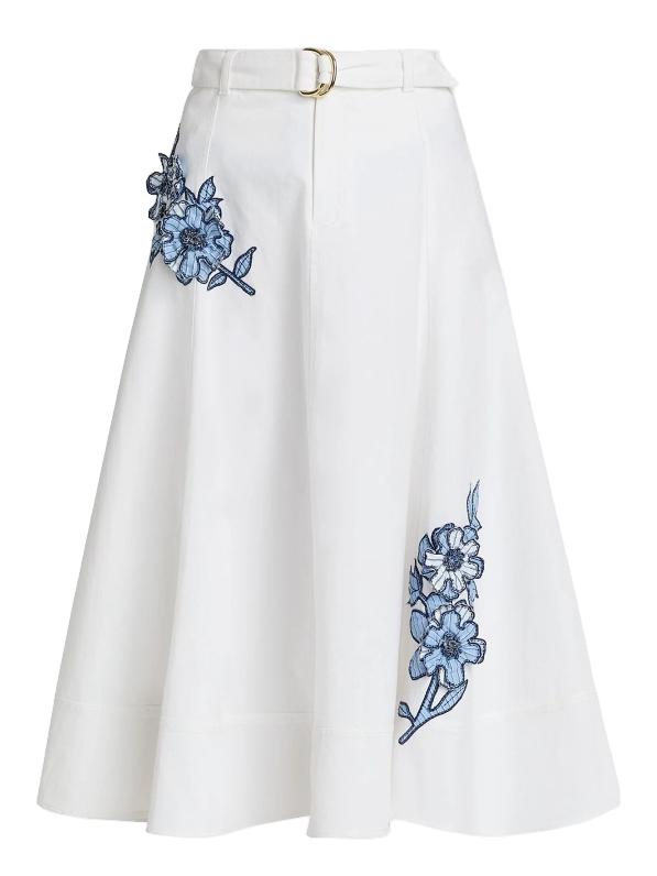 CINQ À SEPT samara striped floral appliqué midi-skirt